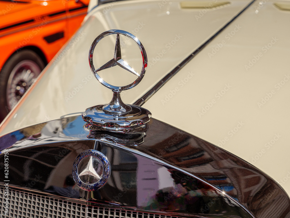 London, UK - May 24, 2023: The Mercedes-Benz raised star emblem on the ...