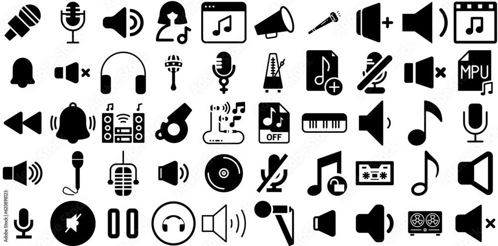 Big Collection Of Sound Icons Bundle Black Drawing Symbol Icon, Glyphs ...