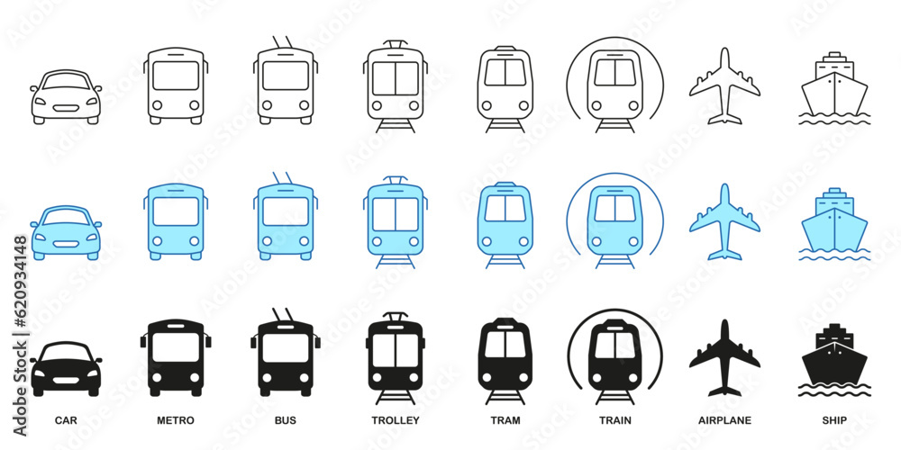 Car, Bus, Train, Metro, Ship, Railway, Air Transportation, Plane Symbol ...