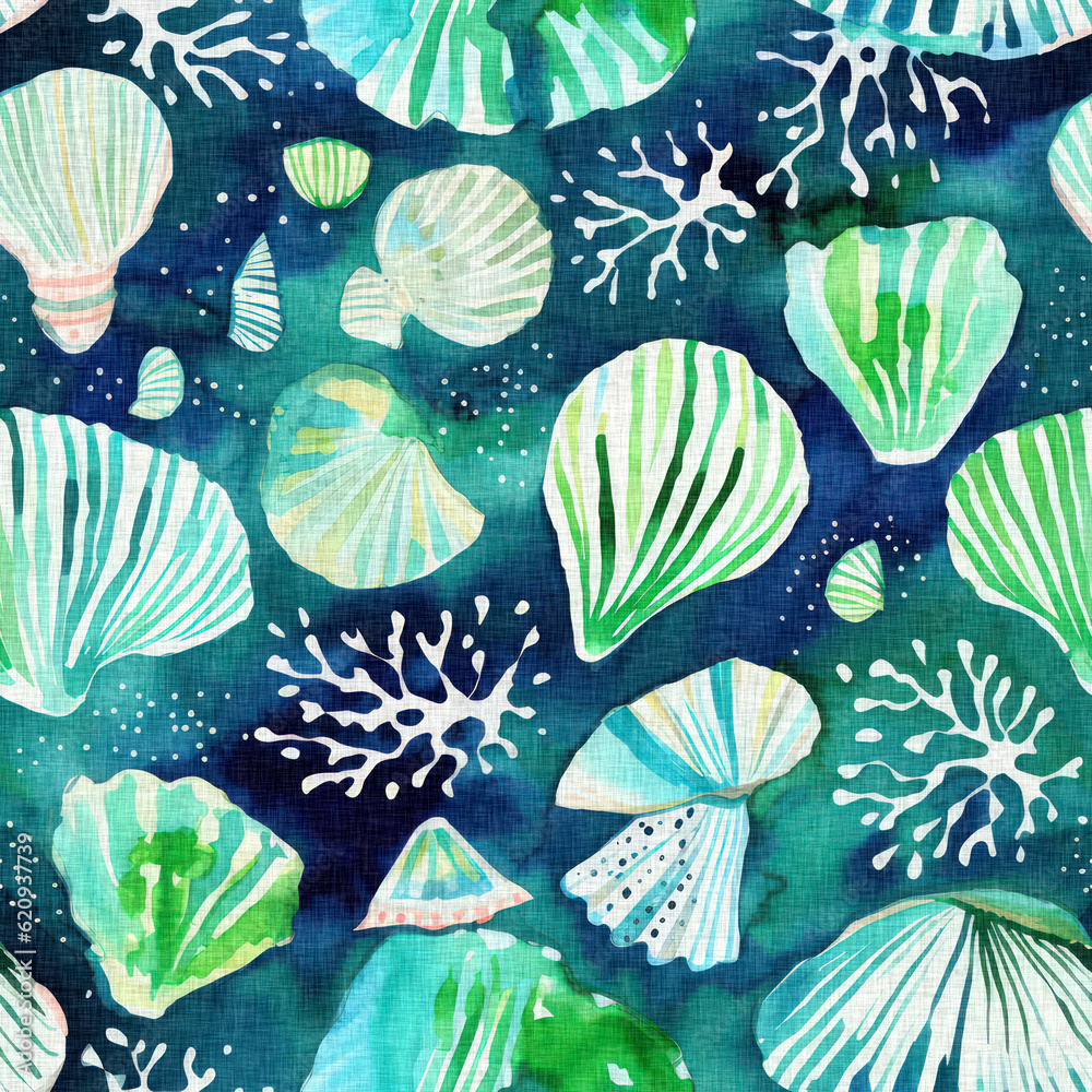 Seamless trendy underwater shell clam repeat background. Tropical ...