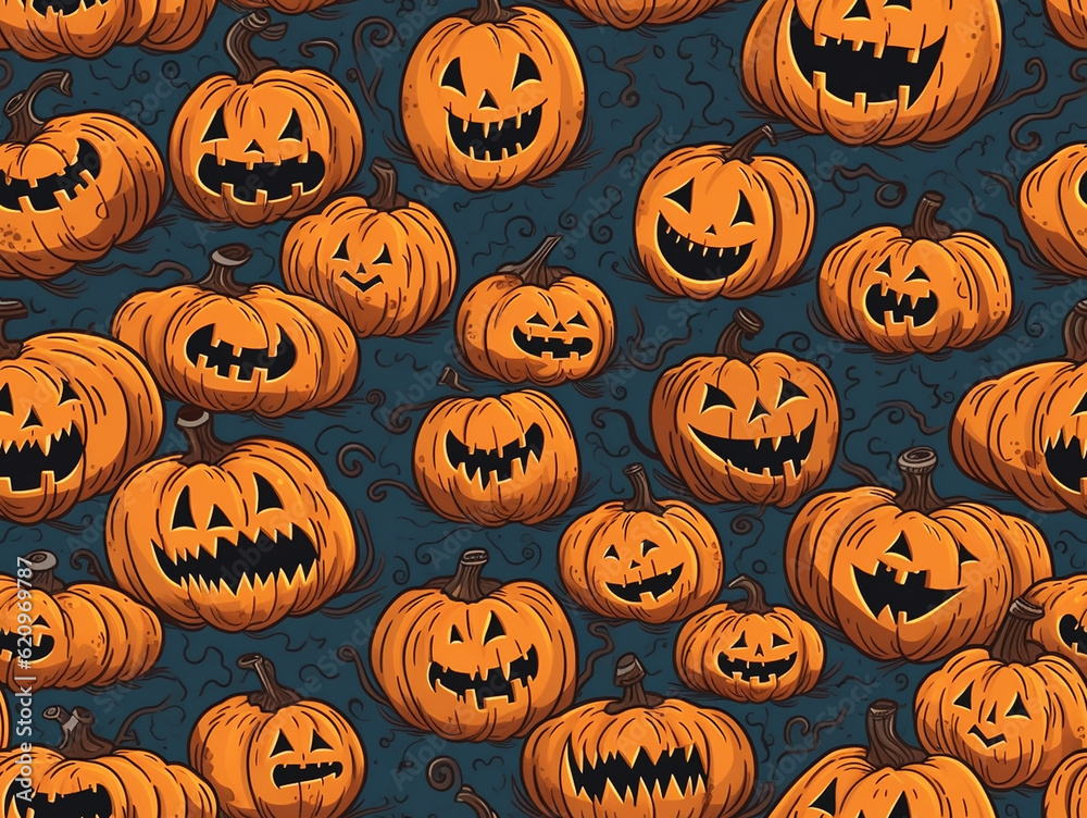 Smiling scary orange Halloween pumpkins, drawing, template, ppattern ...