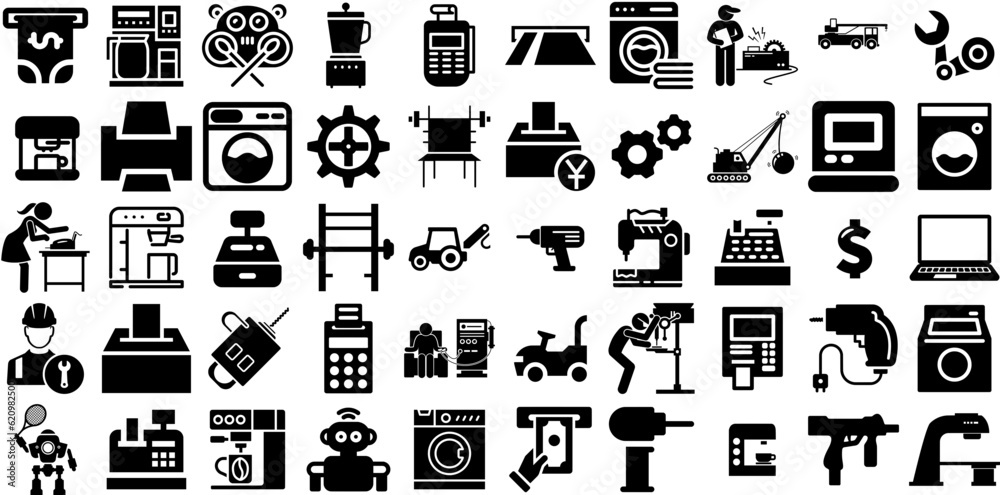 Mega Collection Of Machine Icons Collection Hand-Drawn Linear ...