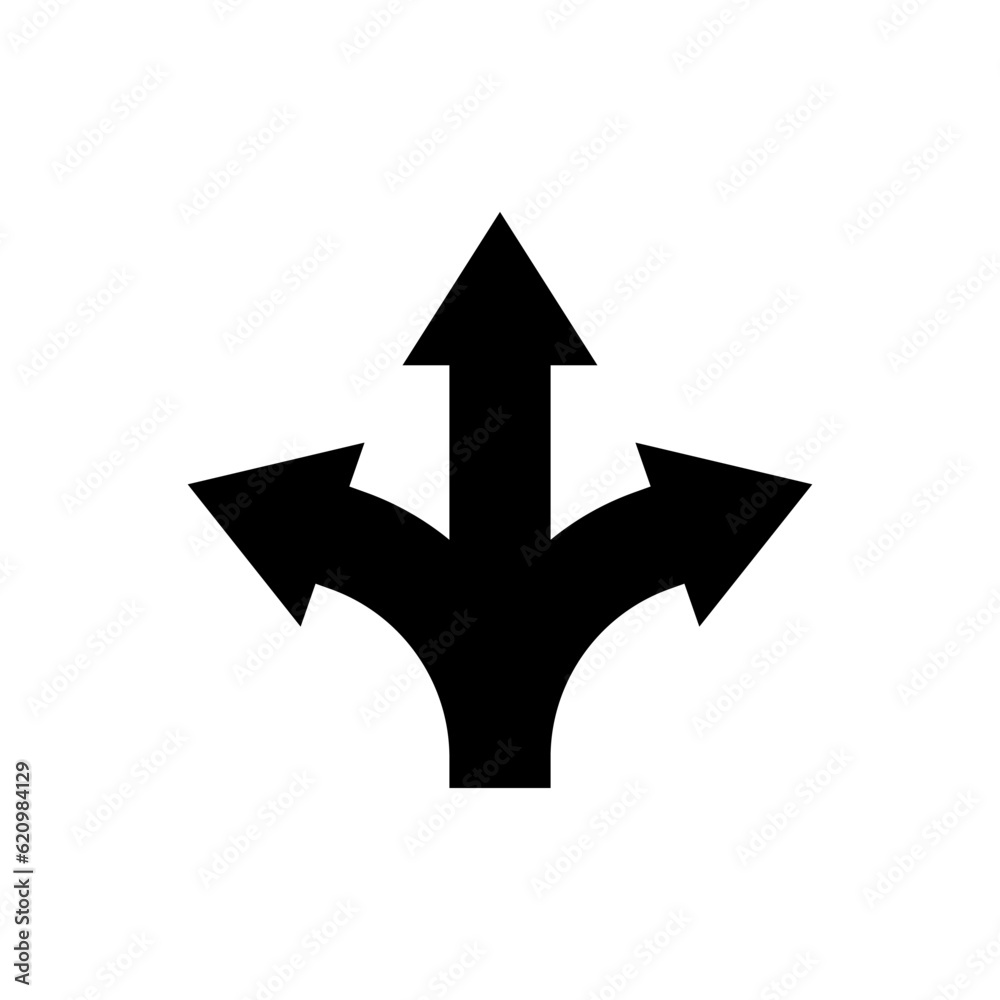 divergence of three arrows icon in black color on a white background ...