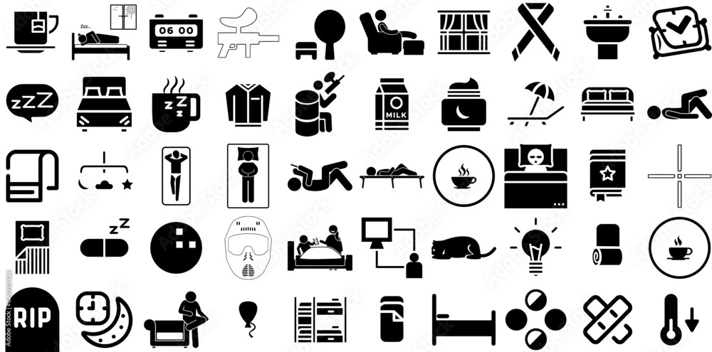 Big Set Of Rest Icons Collection Hand-Drawn Linear Simple Symbol ...