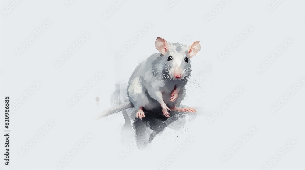a white backdrop with an illustration of a giant grey pet rat. made ...