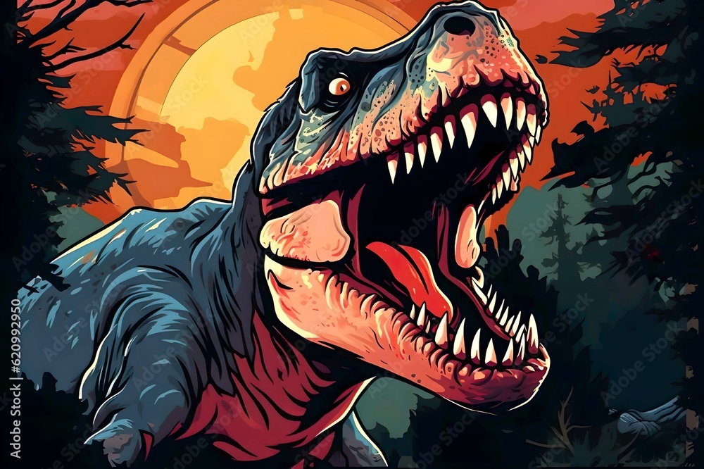 tyrannosaurus rex dinosaur. Vector illustration in pop art retro comics ...