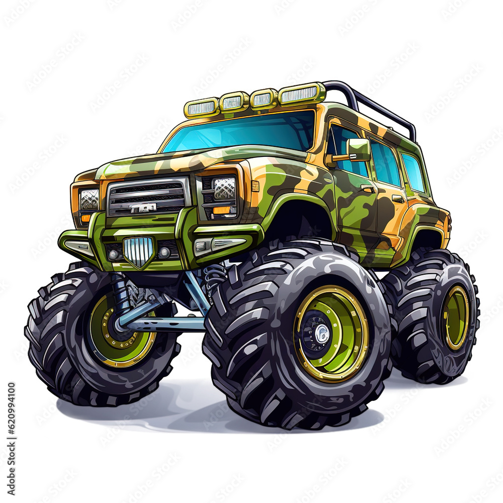 Camouflage Monster Truck Sublimation Clipart. Monster Truck Cartoon ...