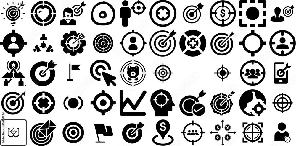 Massive Set Of Target Icons Set Solid Infographic Silhouette Circle ...
