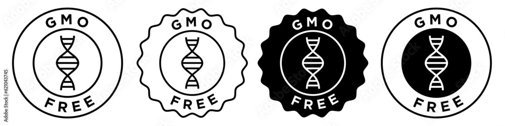 GMO free icon set collection. Non GMOs sign and symbol in badge seal emblem style stamp vector ...