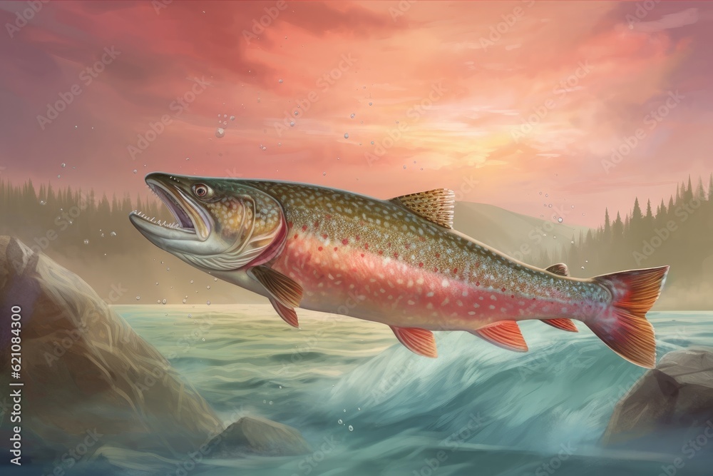 Pink or Atlantic salmon backdrops with realistic waves. The salmon is ...