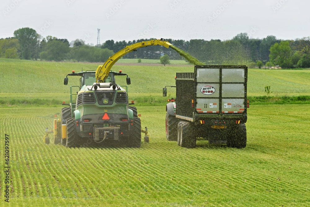 WAUPON; WISCONSIN - May 16, 2023: John Deere 9900 forage harvester ...