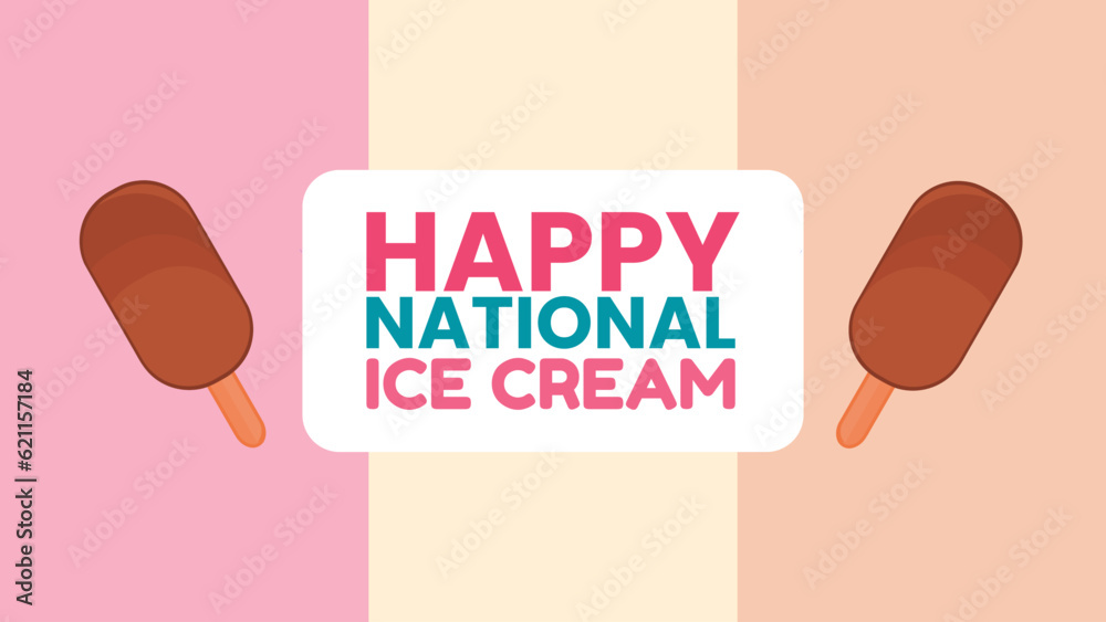 Typography Text Ice Cream Day Blue Pink with Two Chocolate Popsicles in ...