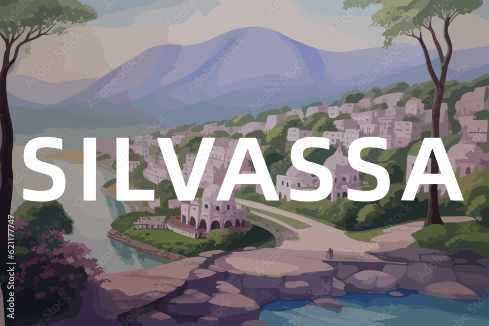 Beautiful watercolor painting of an Indian scene with the name Silvassa ...