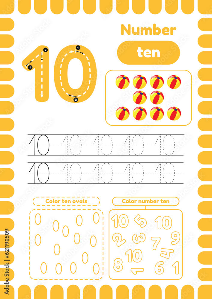 Kida activity pages. Learn numbers. Preschool worksheets. Number ten ...