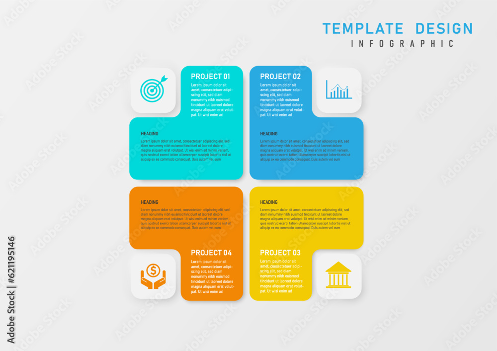 infographic simple template 4 business project multiple squares with ...