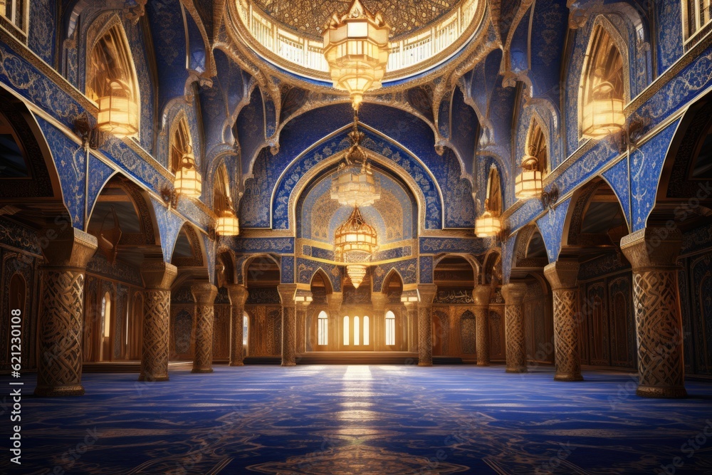 beautiful hall interior of traditional arabic building mosque with ...