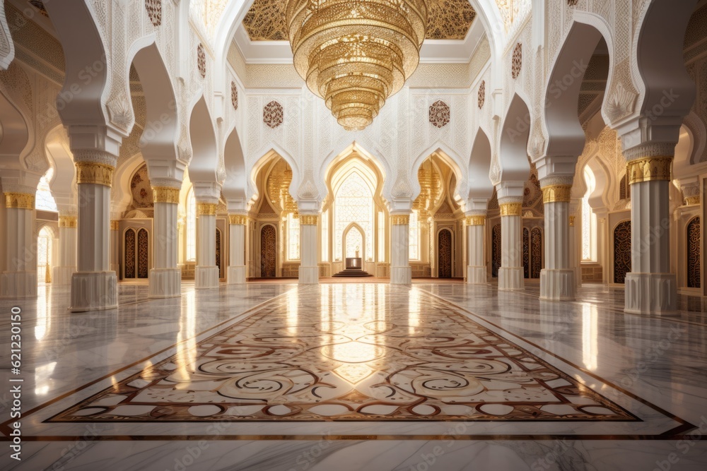 beautiful hall interior of traditional arabic building mosque with ...