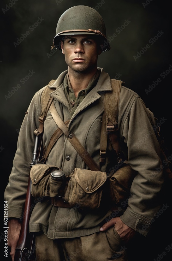 An american soldier in an army uniform, WW2 soldier. Created with ...