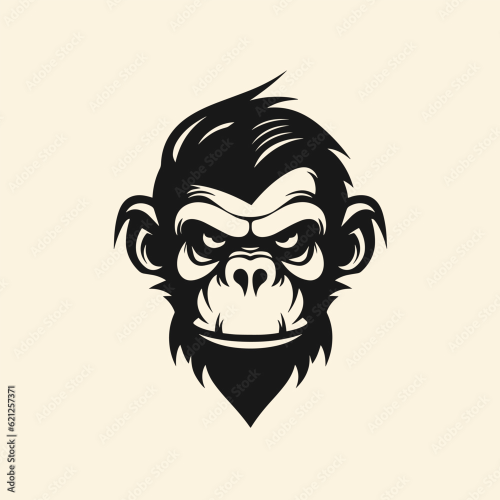 Chimp face silhouette logo, vector clipart of a monkey head. Unique ...