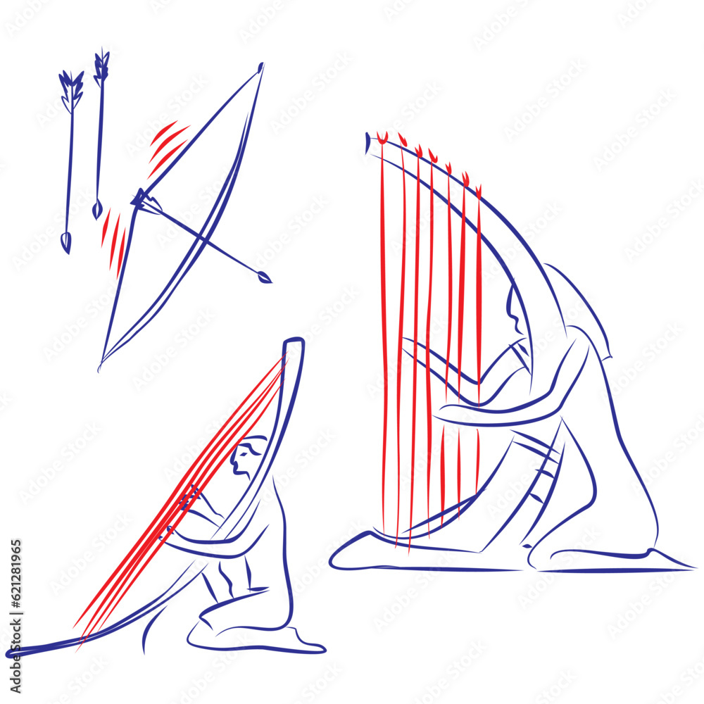 Continuous line drawing depicting the string instruments history, from ...
