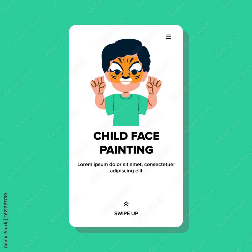 kid child face painting vector. girl party, paint art, fun hood kid ...