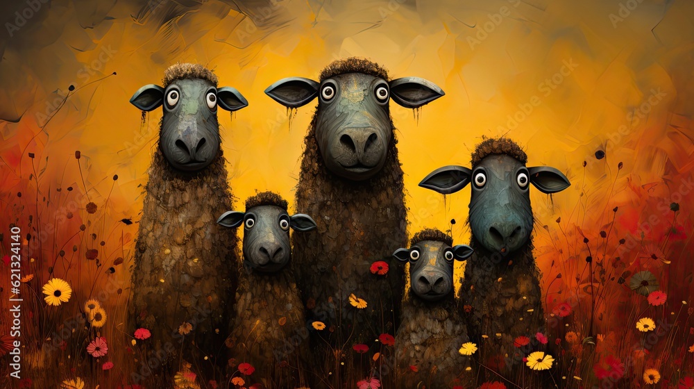 Whimsical sheep Family Portrait art happy painting Stock Illustration ...