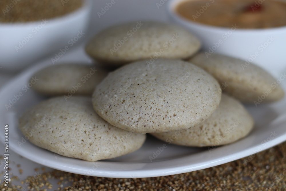 Bajra idly. Steamed savory rice cake made by a batter of fermented de ...