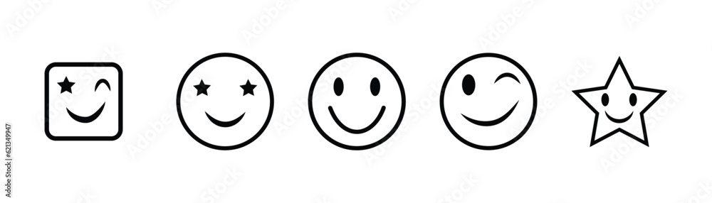 Set Icons Of Winking Face, Smiley Face Vector Icon, Smile Emoticon ...