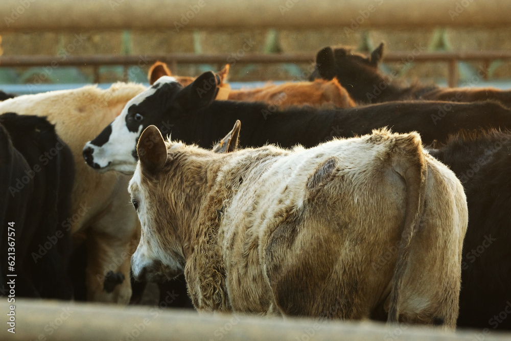 Foto Domestic cattle at beef feed lot for agriculture industry showing ...