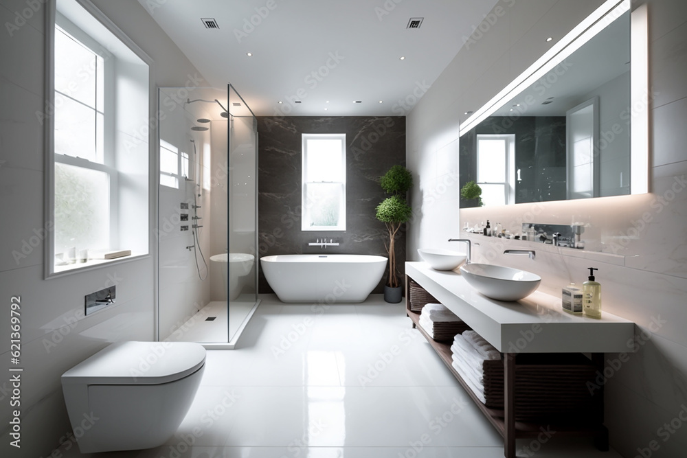 Luxury modern bathroom interior design with glass walk-in shower ...
