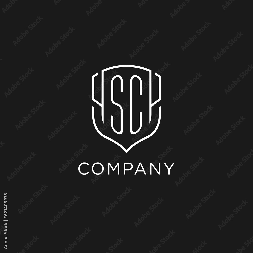Initial SC logo monoline shield icon shape with luxury style Stock ...