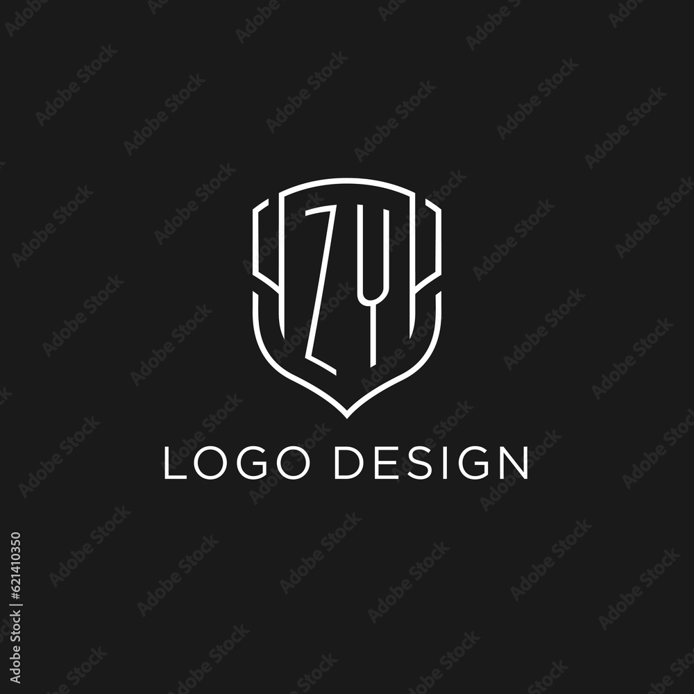 Initial ZY logo monoline shield icon shape with luxury style Stock Vector | Adobe Stock