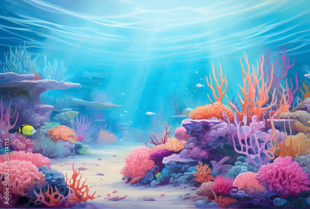 under the sea colorful coral reef frame backdrop template with copy ...