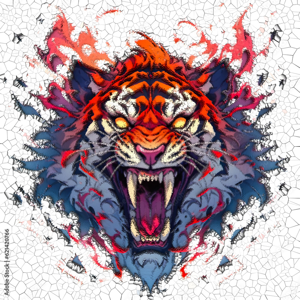 Стокова ілюстрація Angry tiger roaring art, in white background, 3d ...