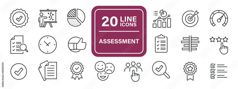Assessment line icons. Editable stroke. For website marketing design ...