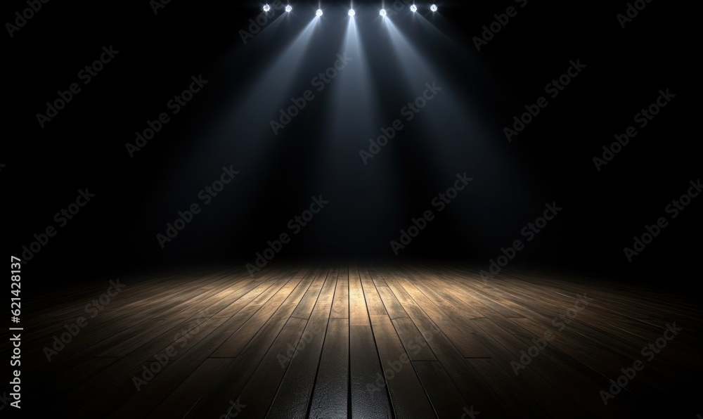 Empty dark stage with spotlight ad wooden floor Stock Photo | Adobe Stock
