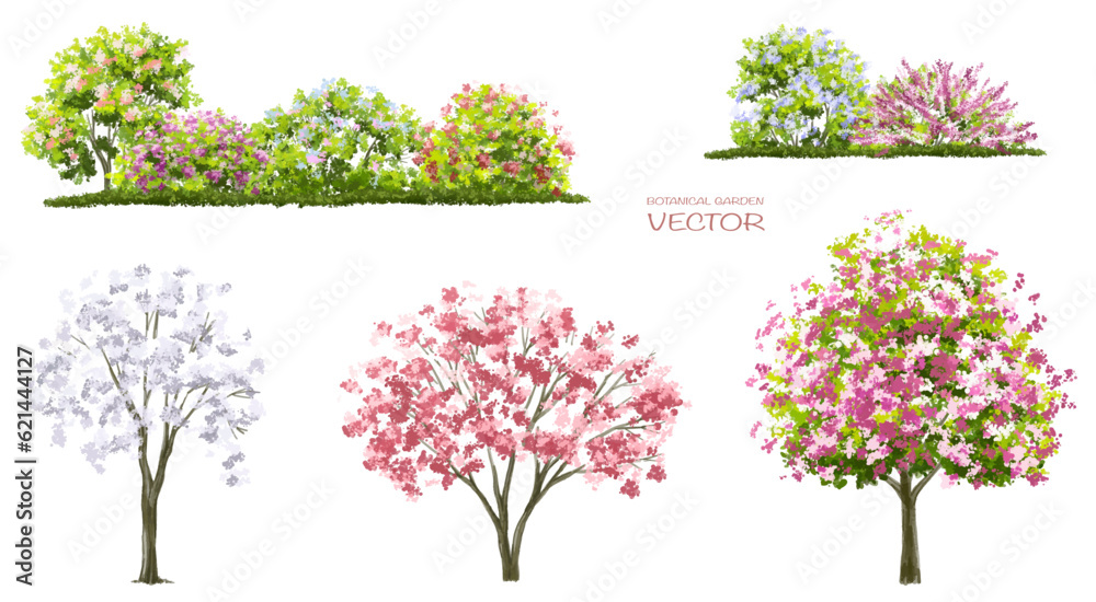 Vector of green grass or shrub isolated on white background,flower tree ...
