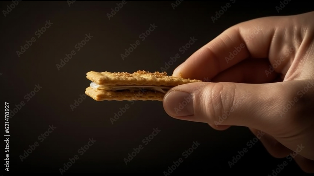 Generative AI image of a hand delicately holding cream crackers ...
