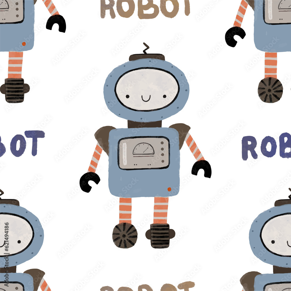 Colorful cartoon robots isolated background seamless pattern. Endless ...