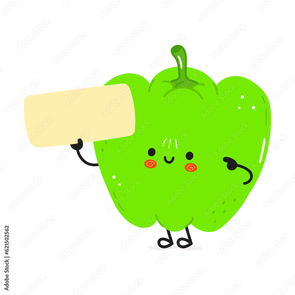 Green pepper poster character. Vector hand drawn cartoon kawaii ...