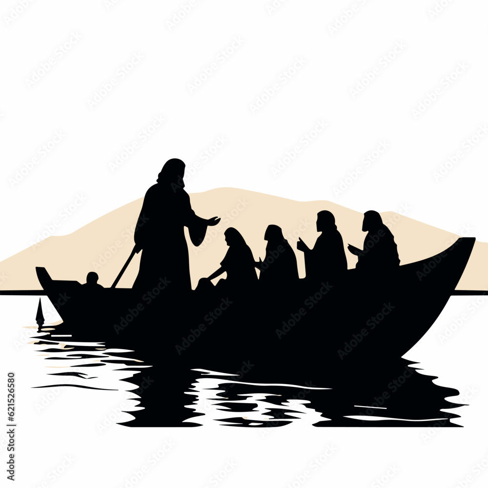 jesus disciples boat simple illu vector illustration Stock Vector ...