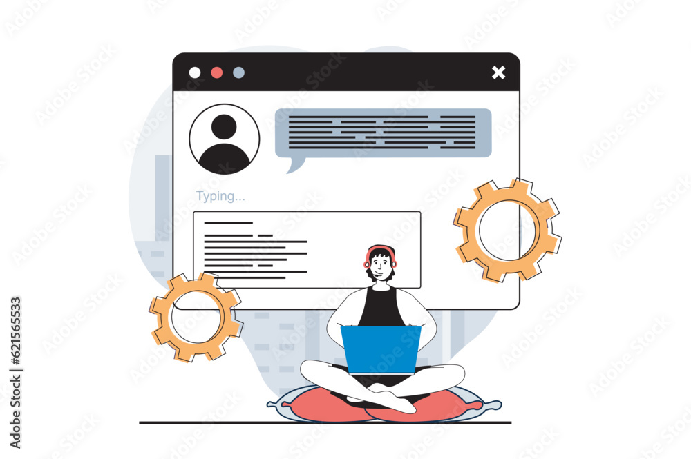 Technical support concept with people scene in flat design for web. Man ...