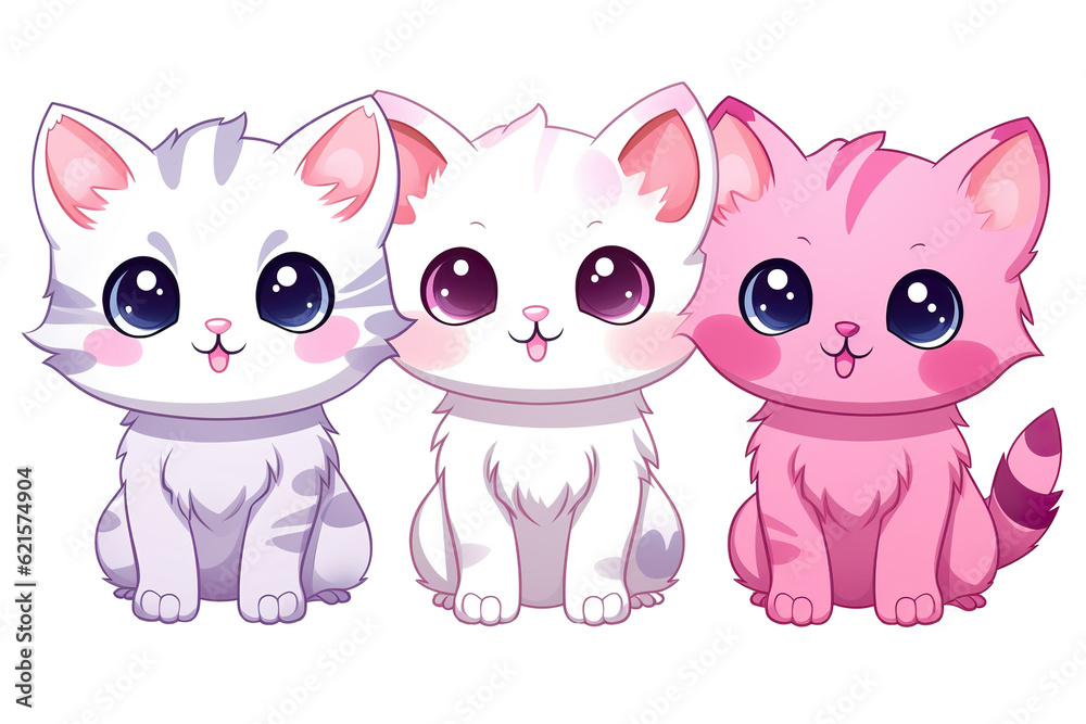 kawaii cute cats, kittens sticker image, in the style of kawaii art ...