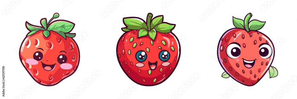 Cute strawberry. Cartoon vector illustration. Stock Vector | Adobe Stock