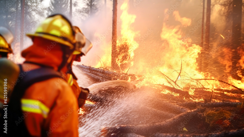 Fire Suppression and forest fires concept. Firefighters' efforts in ...