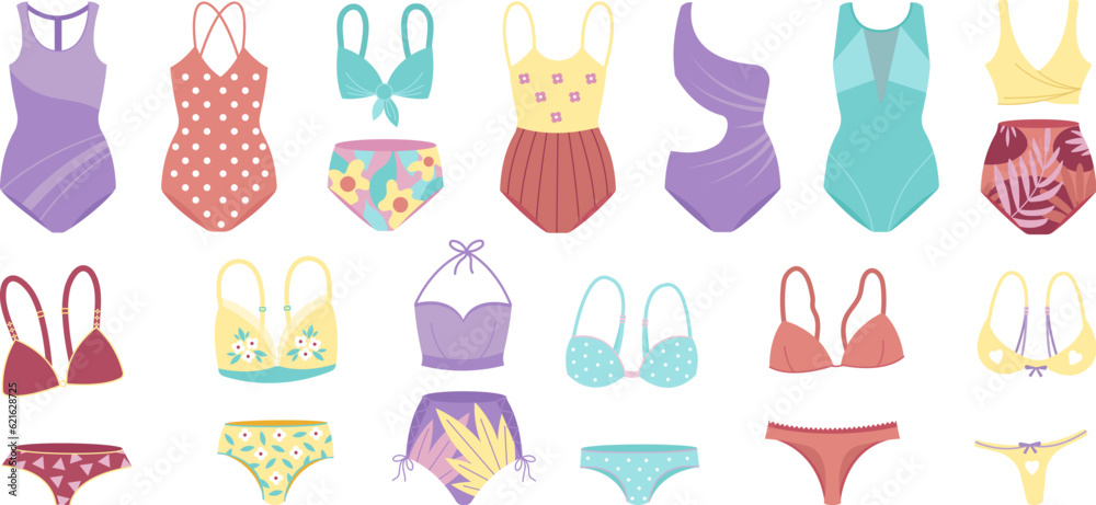 Female swimwear clipart, isolated bikini models. Fashion swimming ...