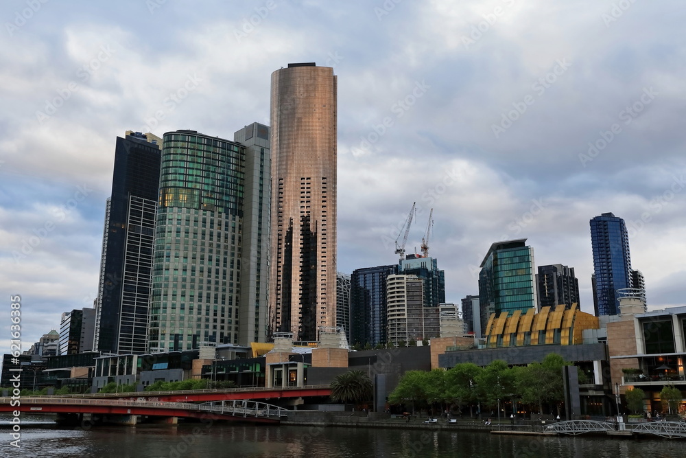 High-rise buildings of Southbank suburb seen from across the Yarra ...
