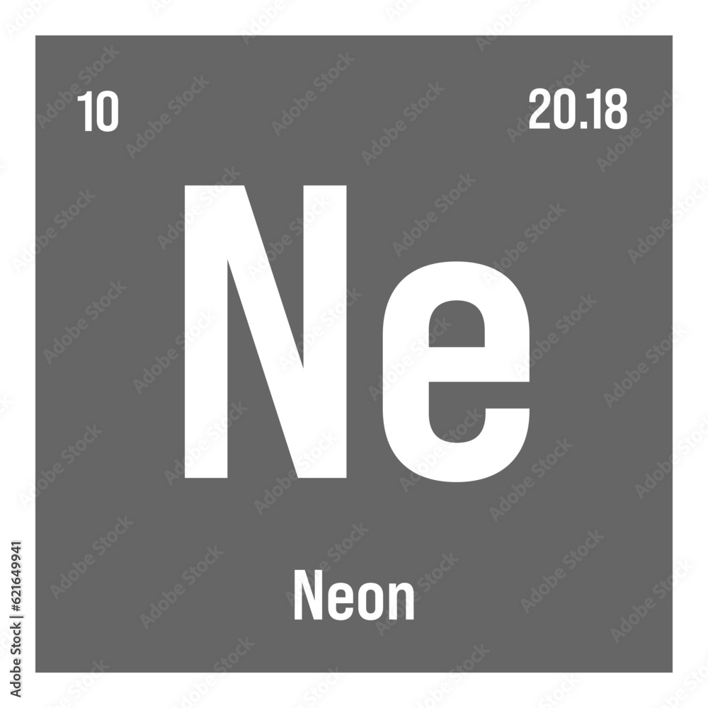 Vector de Stock Neon, Ne, periodic table element with name, symbol ...