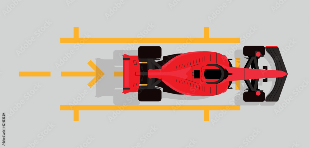 Red formula car on pit stop. F1 landscape. Speed racing tournament ...