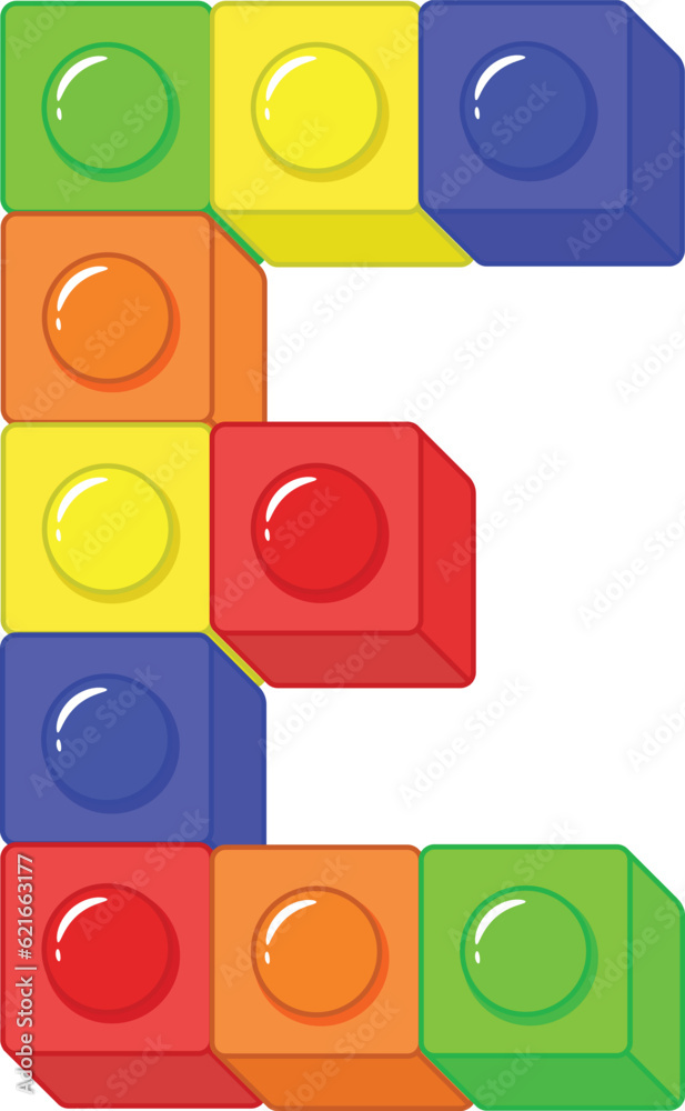 blocks Alphabet English letter E blocks in coloring modern style ...